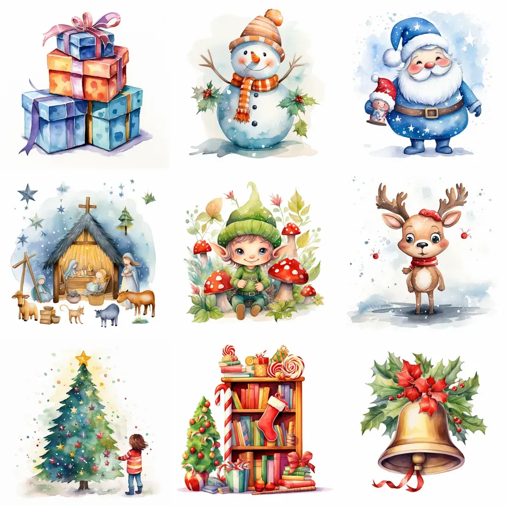 Cute Watercolor Christmas Themed Cliparts Midjourney Prompt | PromptBase