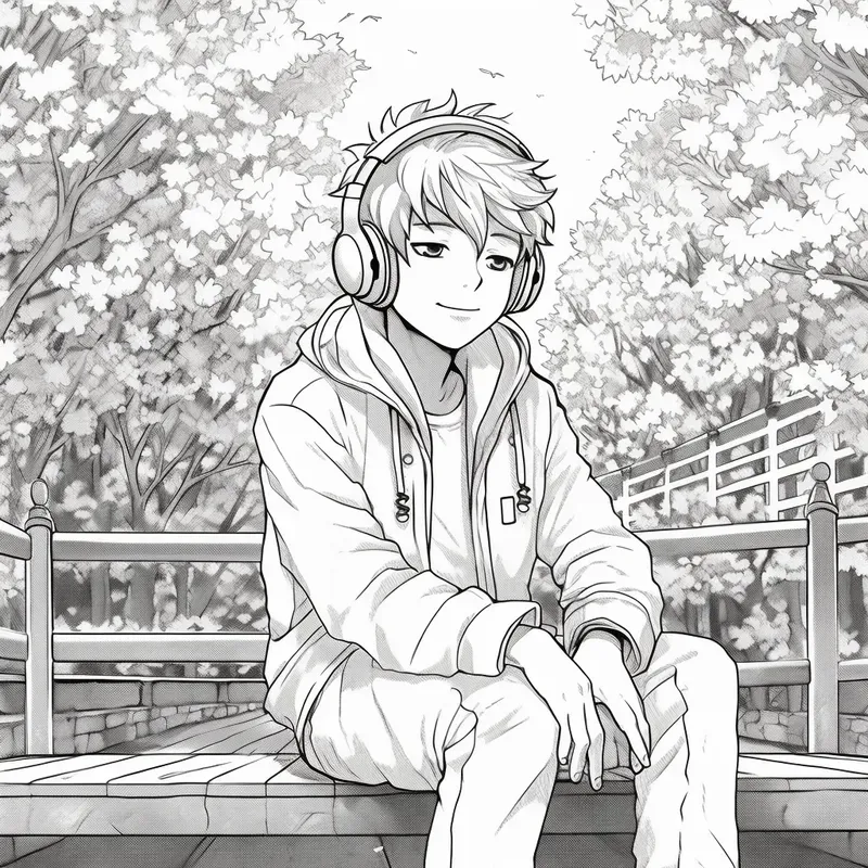 Lofi Music Animated Teen Coloring Pages Midjourney Prompt | PromptBase