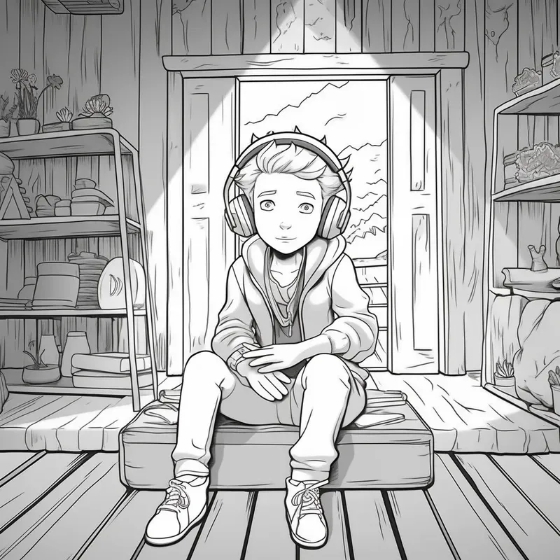 Lofi Music Animated Teen Coloring Pages Midjourney Prompt | PromptBase
