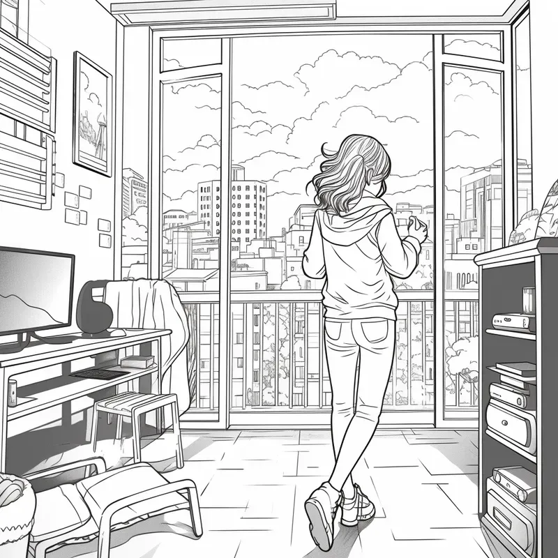 Lofi Music Animated Teen Coloring Pages Midjourney Prompt | PromptBase