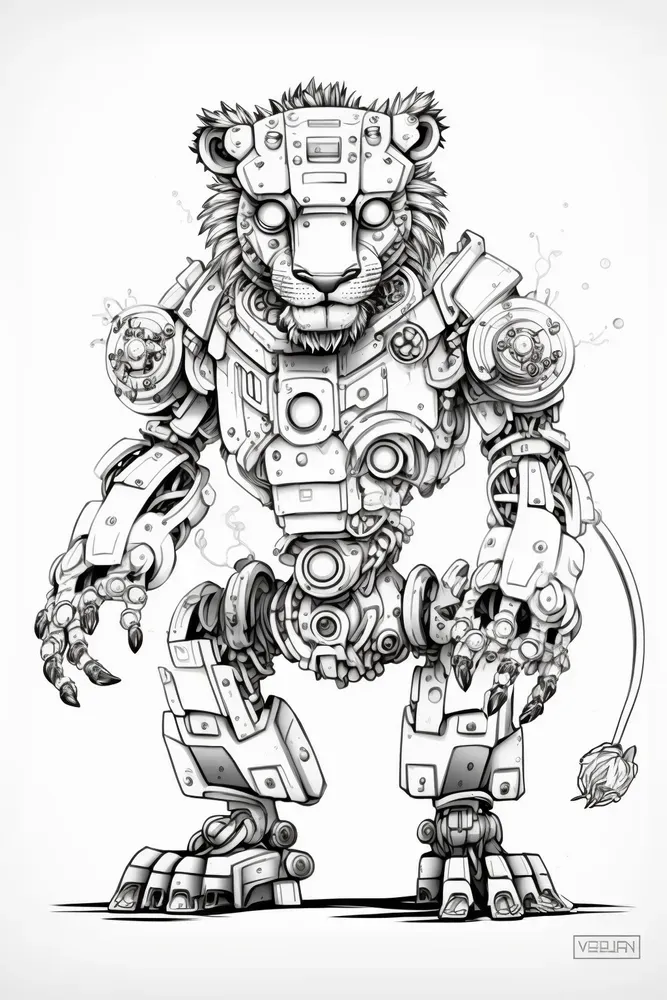 Mech Suit Characters Coloring Book Pages Midjourney Prompt | PromptBase
