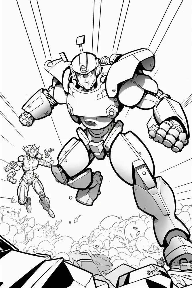 Mech Suit Characters Coloring Book Pages Midjourney Prompt | PromptBase