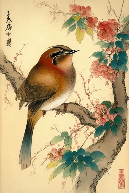 Traditional Chinese Scroll Bird Wallarts Midjourney Prompt | PromptBase