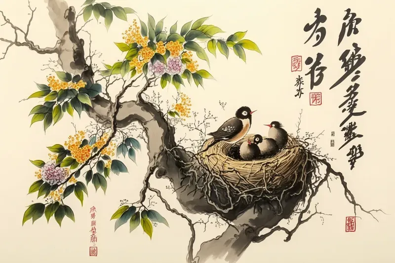 Traditional Chinese Scroll Bird Wallarts Midjourney Prompt | PromptBase