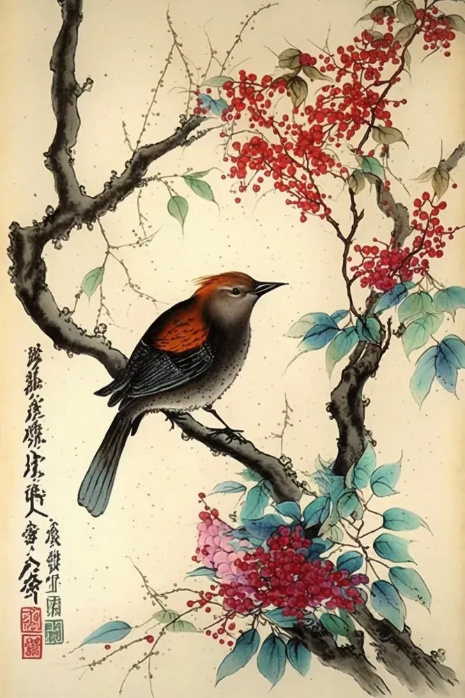 Traditional Chinese Scroll Bird Wallarts Midjourney Prompt | PromptBase