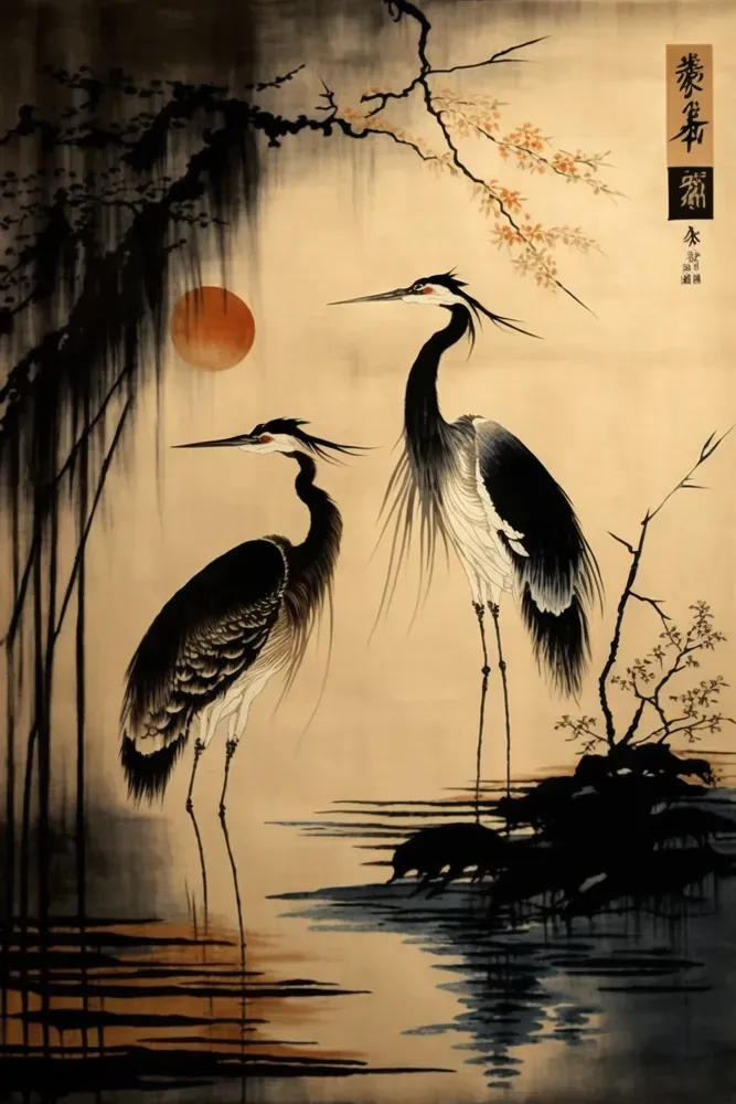 Traditional Chinese Scroll Bird Wallarts Midjourney Prompt | PromptBase
