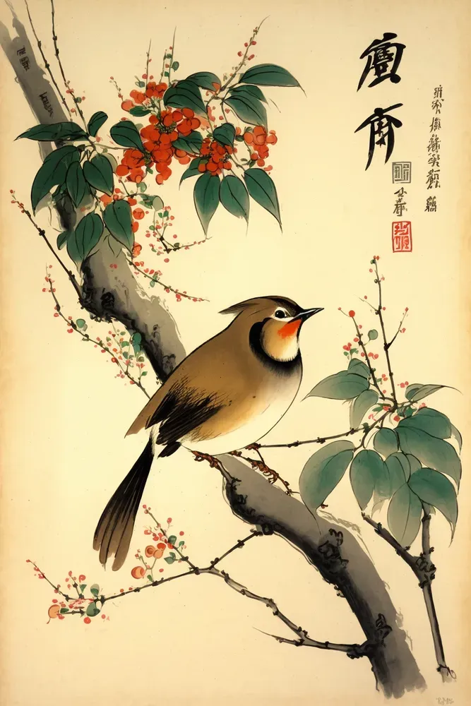 Traditional Chinese Scroll Bird Wallarts Midjourney Prompt | PromptBase