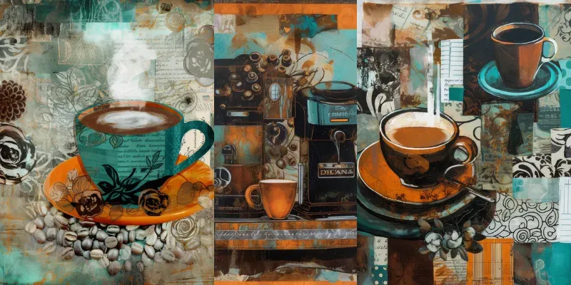 Coffee Shop Collage Wall Art Midjourney Prompt | PromptBase