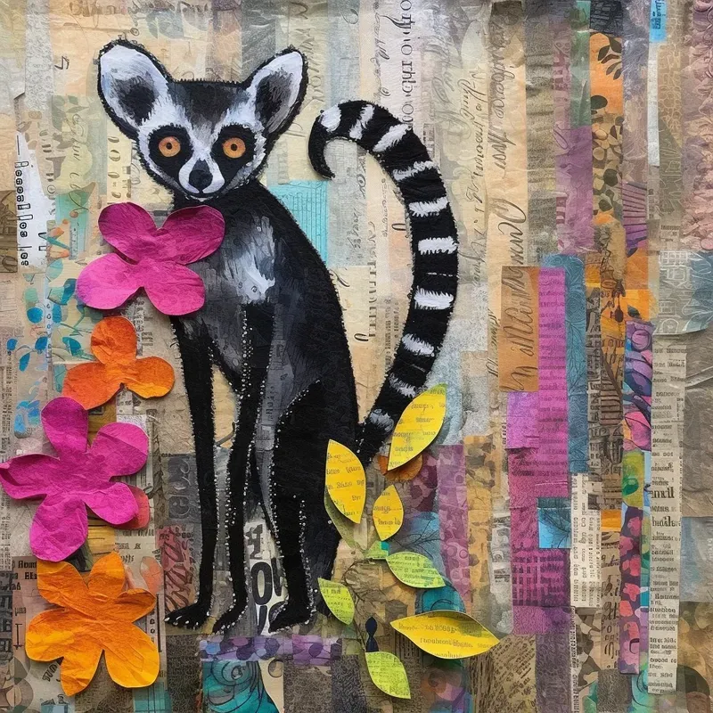 Whimsical Mixed Media Animal Art Midjourney Prompt | PromptBase