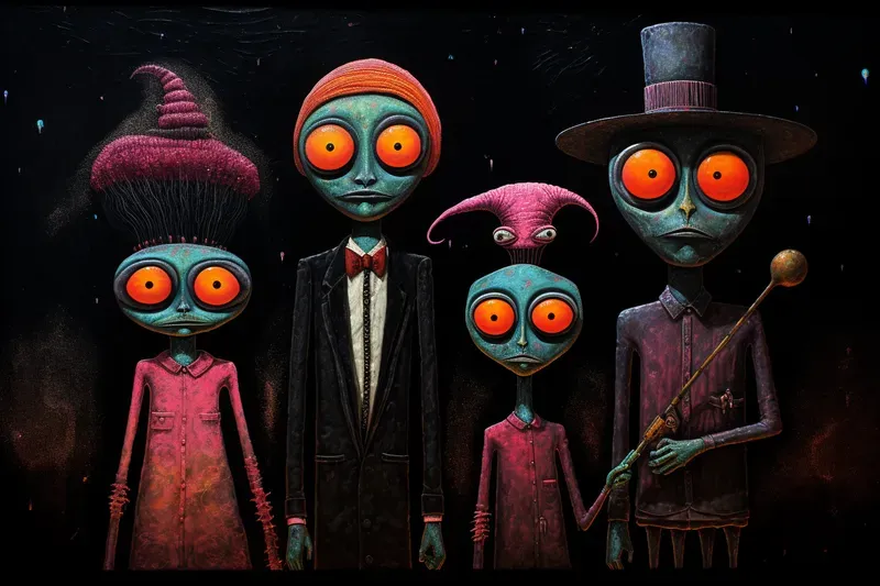 Quirky Alien Life Oil Pastel Art Midjourney Prompt | PromptBase