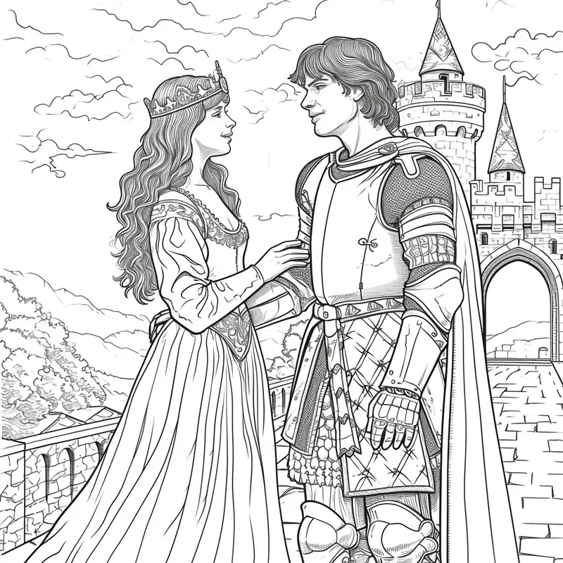 Medieval Themed Coloring Book Pages Midjourney Prompt | PromptBase