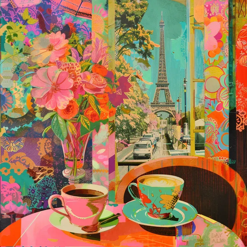 Flower Power Vintage Collage Fine Art Midjourney Prompt | PromptBase