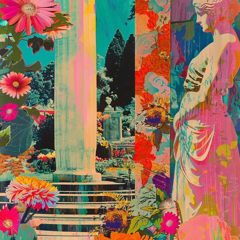 Flower Power Vintage Collage Fine Art Midjourney Prompt | PromptBase