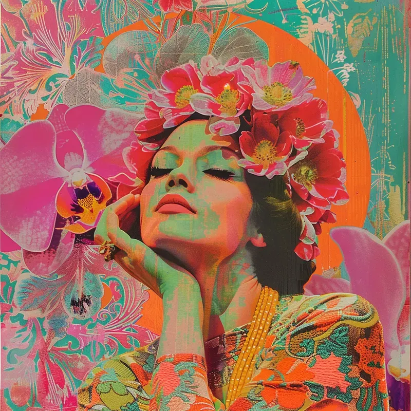 Flower Power Vintage Collage Fine Art Midjourney Prompt | PromptBase