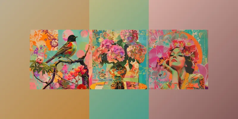 Flower Power Vintage Collage Fine Art Midjourney Prompt | PromptBase