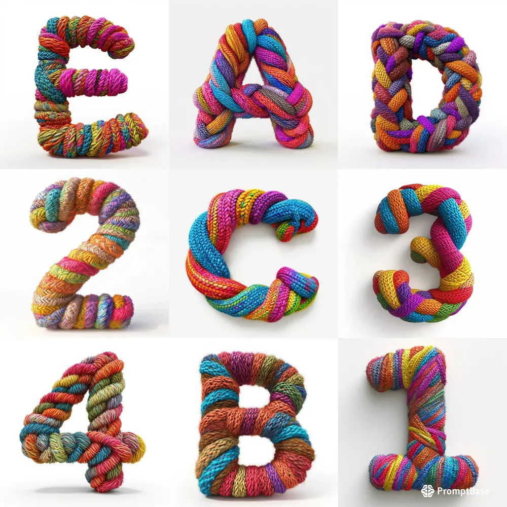 Alphabet Text Woolen Letters And Numbers Midjourney Prompt | PromptBase