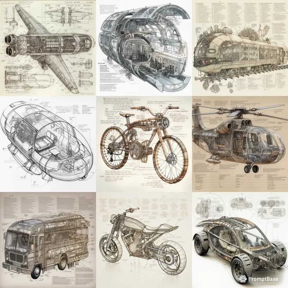 Technical Drawings Of Objects Midjourney Prompt | PromptBase