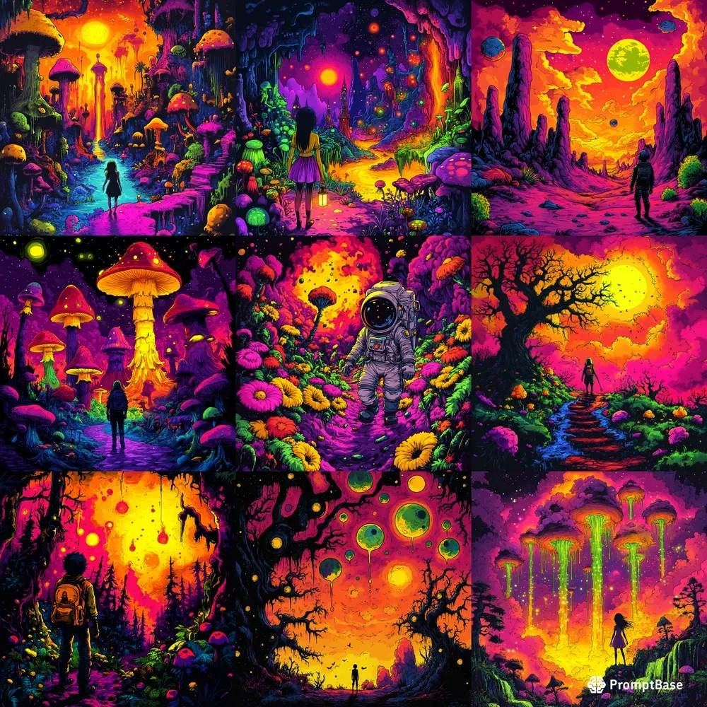 Psychedelic Adventures Posters Midjourney Prompt | PromptBase