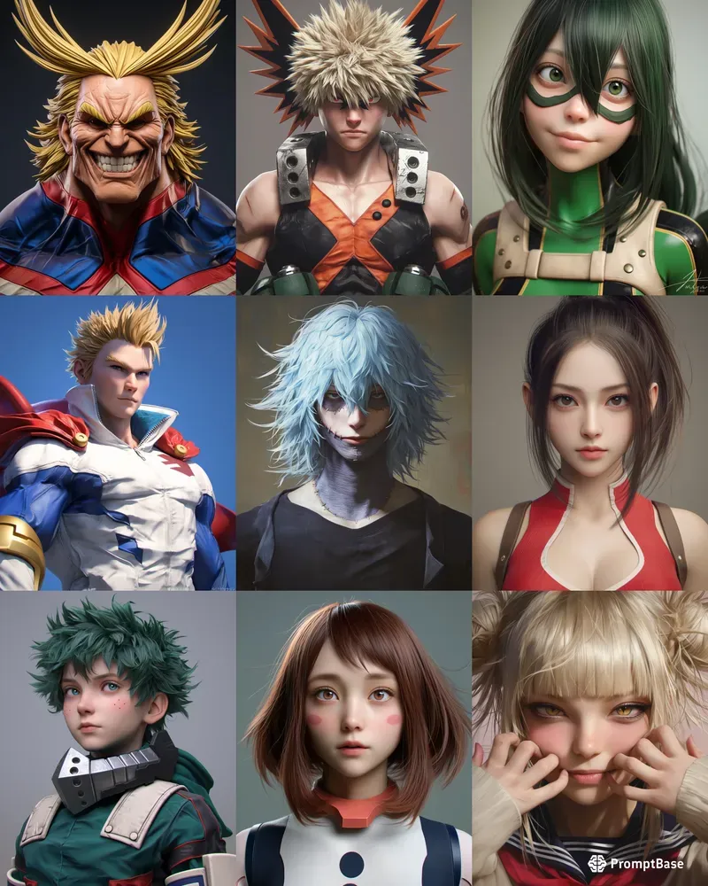 Hyperrealistic Portraits My Hero Academia Midjourney Prompt | PromptBase