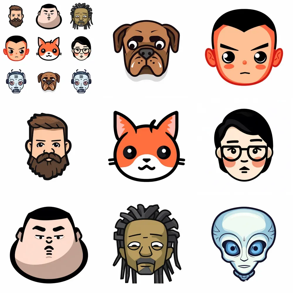 Face Avatars Icons Cartoon Animation Colors Midjourney Prompt | PromptBase