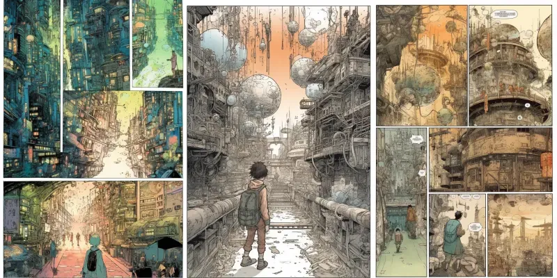 Masterful Comic Layouts Fused Art Style Midjourney Prompt | PromptBase