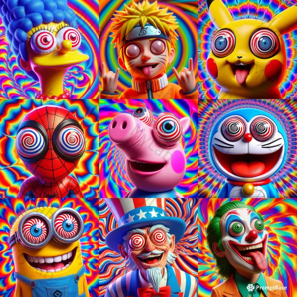 3D Hypno Iconic Characters DALL·E Prompt | PromptBase