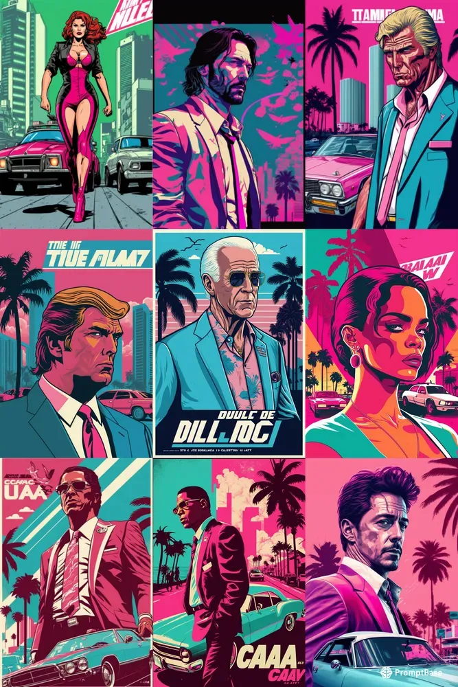 Gta Vice City Characters Poster Midjourney Prompt | PromptBase
