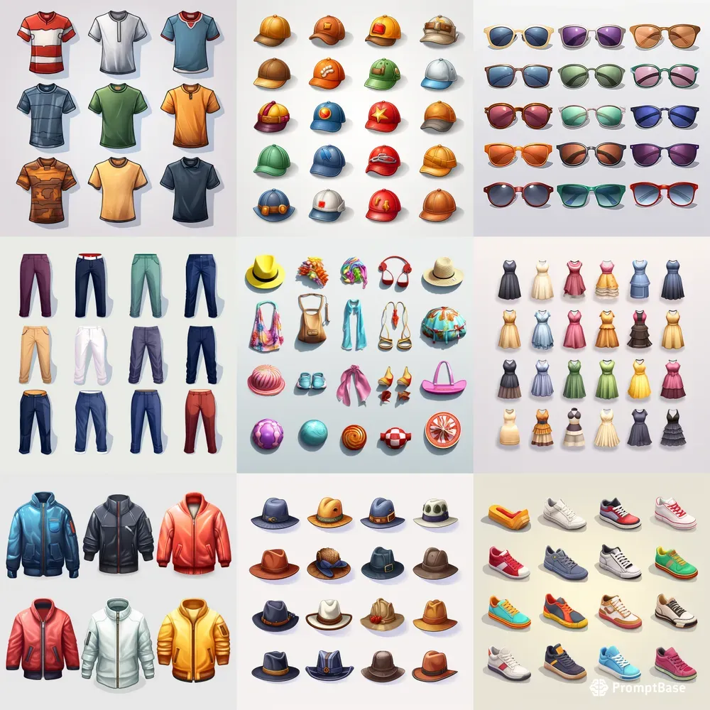 Clothing Icons For Games And Applications Midjourney Prompt | PromptBase