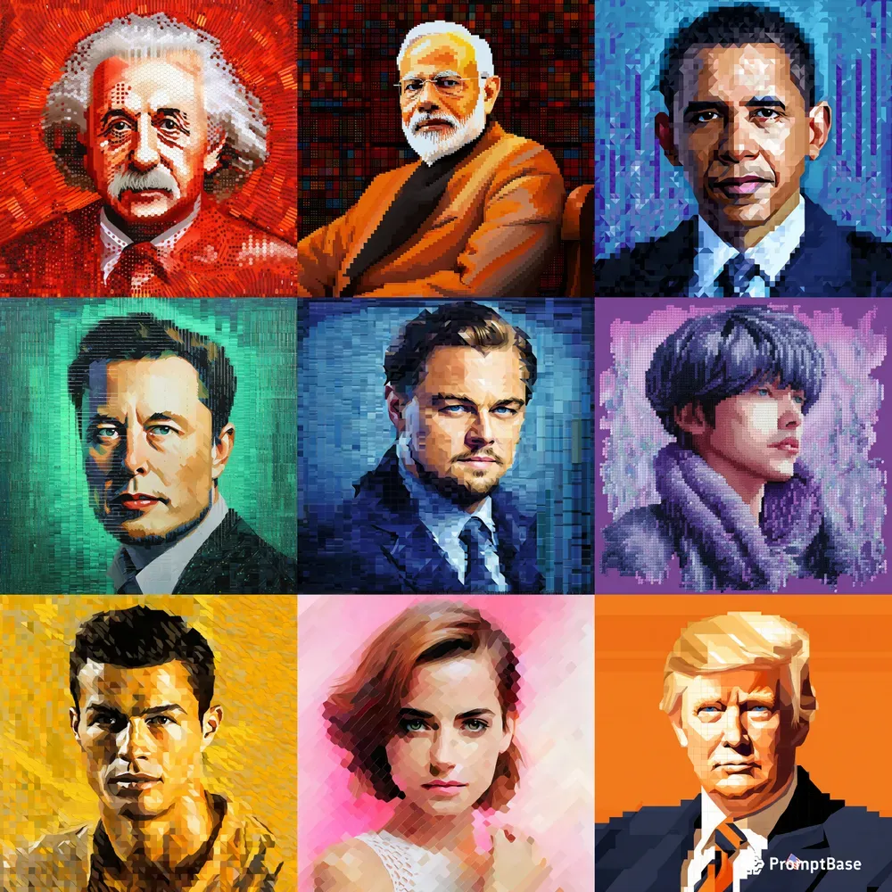 Celebrity Pixel Art Portraits Midjourney Prompt | PromptBase