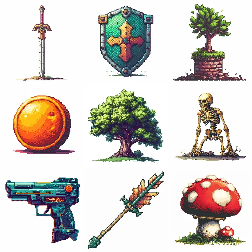 Side Scroller Retro Pixel Game Assets Midjourney Prompt | PromptBase