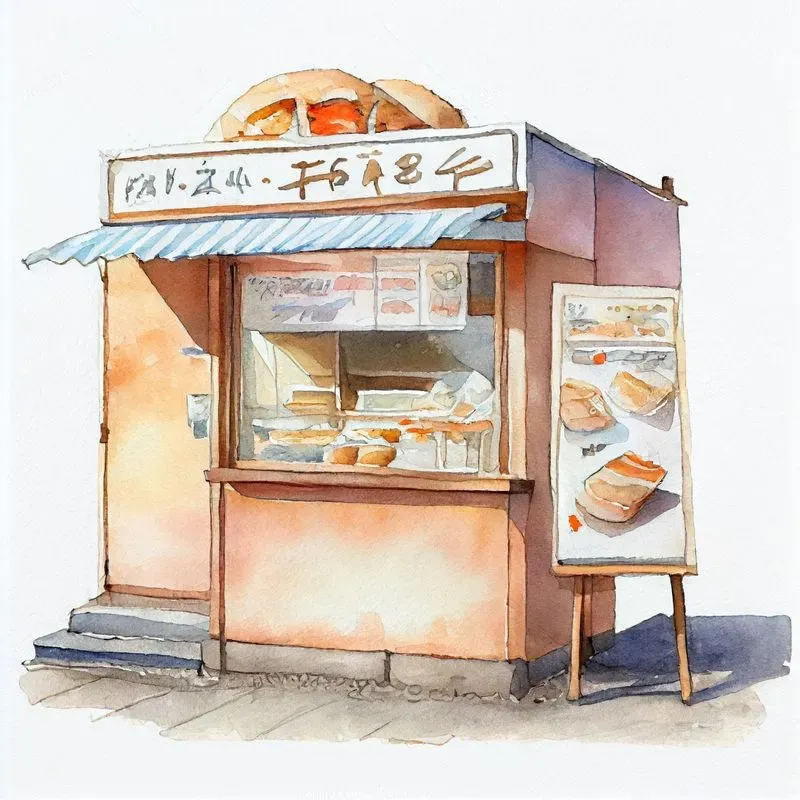 Watercolor Painting Stalls Midjourney Prompt | PromptBase