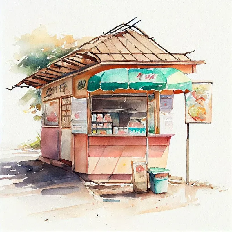 Watercolor Painting Stalls Midjourney Prompt | PromptBase