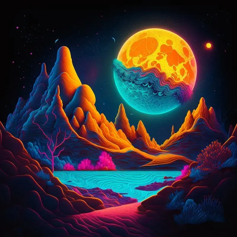 Psychedelic Neon Nature Landscapes Midjourney Prompt | PromptBase