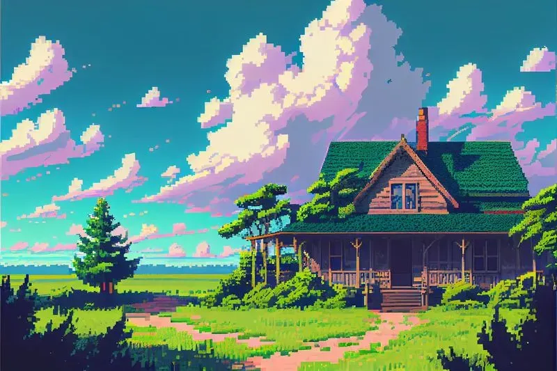 Pixel Cottagecore Landscapes Midjourney Prompt | PromptBase