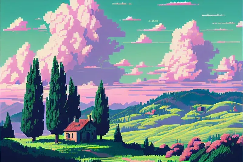 Pixel Cottagecore Landscapes Midjourney Prompt | PromptBase