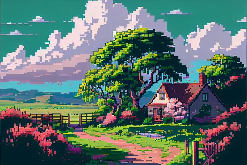 Pixel Cottagecore Landscapes Midjourney Prompt | PromptBase