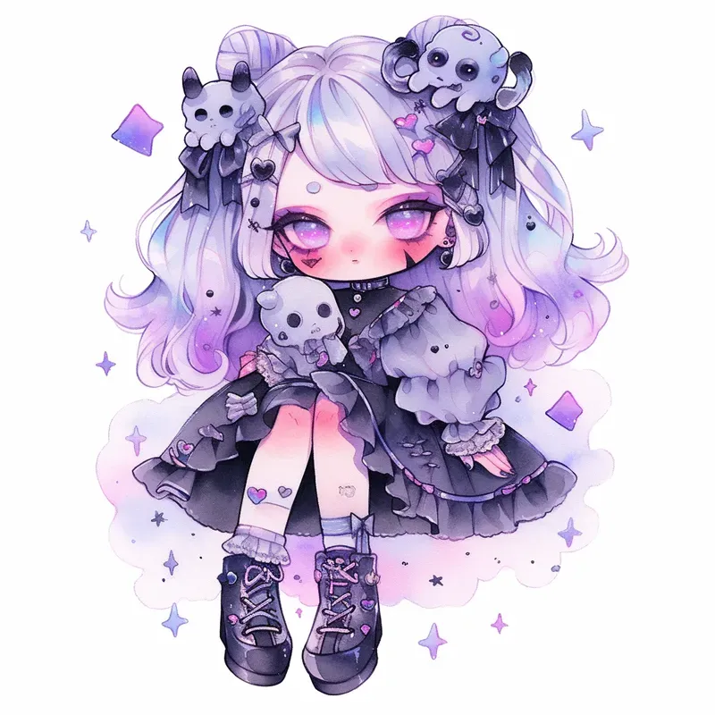 Kawaii Pastel Goth Anime Chibis Midjourney Prompt | PromptBase