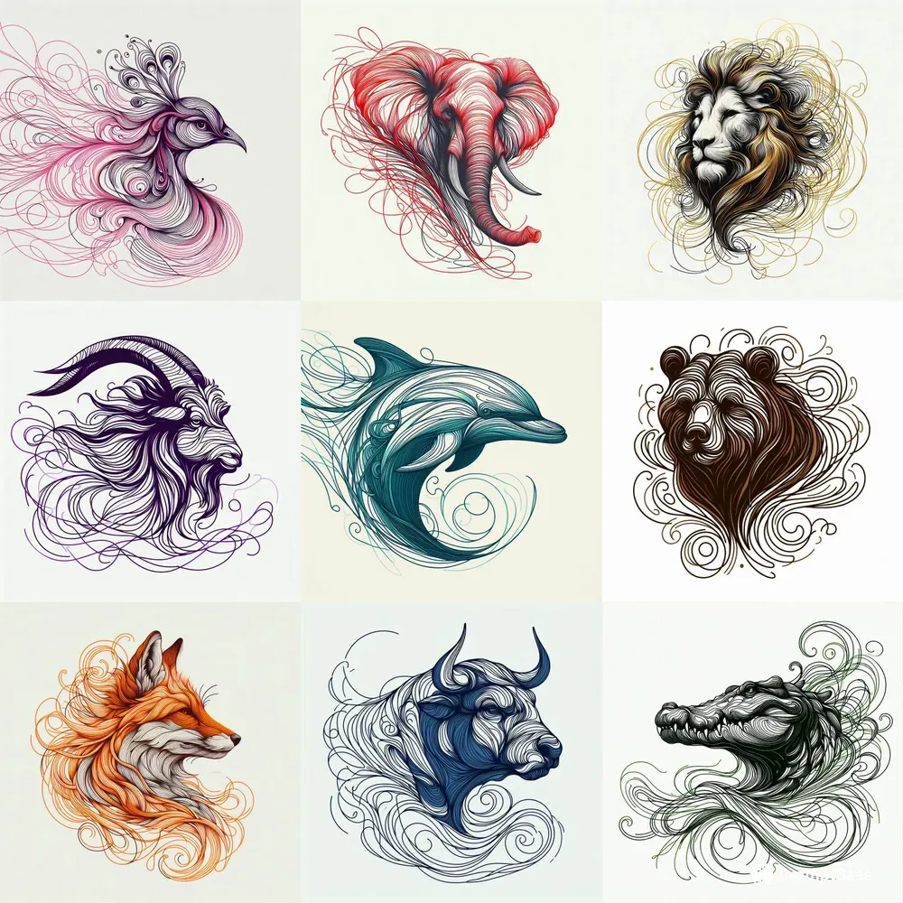Wavy Linear Art Animals DALL·E Prompt | PromptBase
