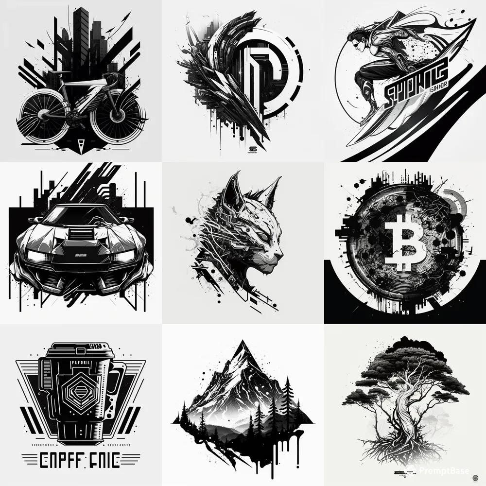 Minimal Bw Japanese Cyberpunk Logos Midjourney Prompt | PromptBase