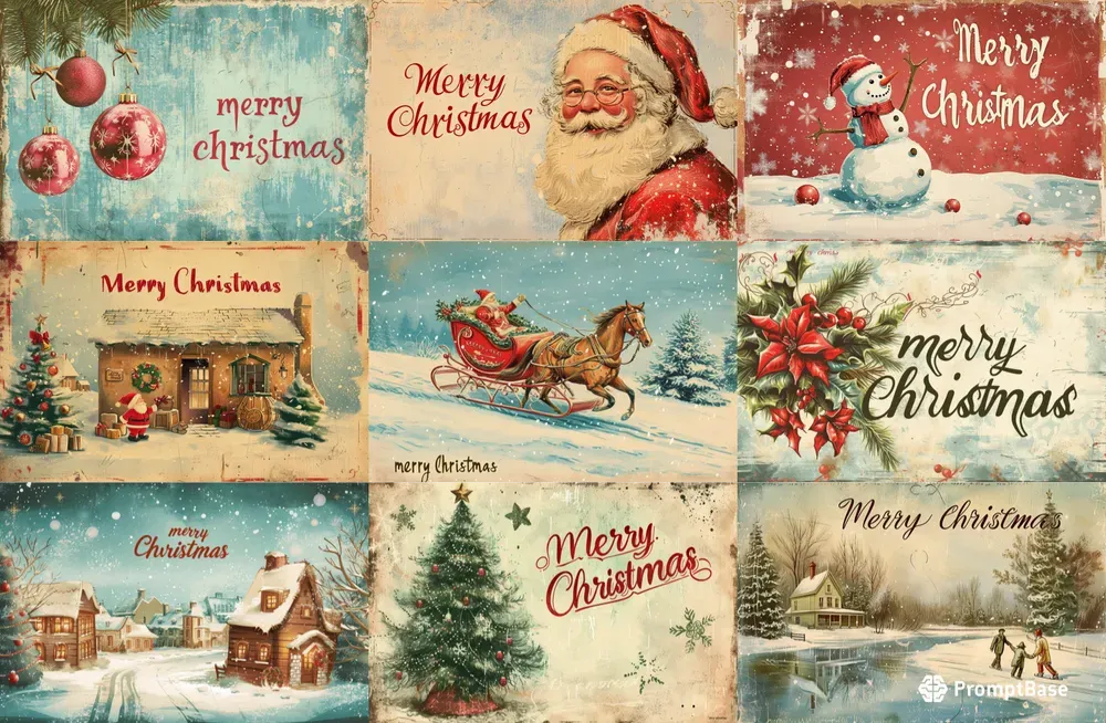 Vintage Merry Christmas Postcards Midjourney Prompt | PromptBase