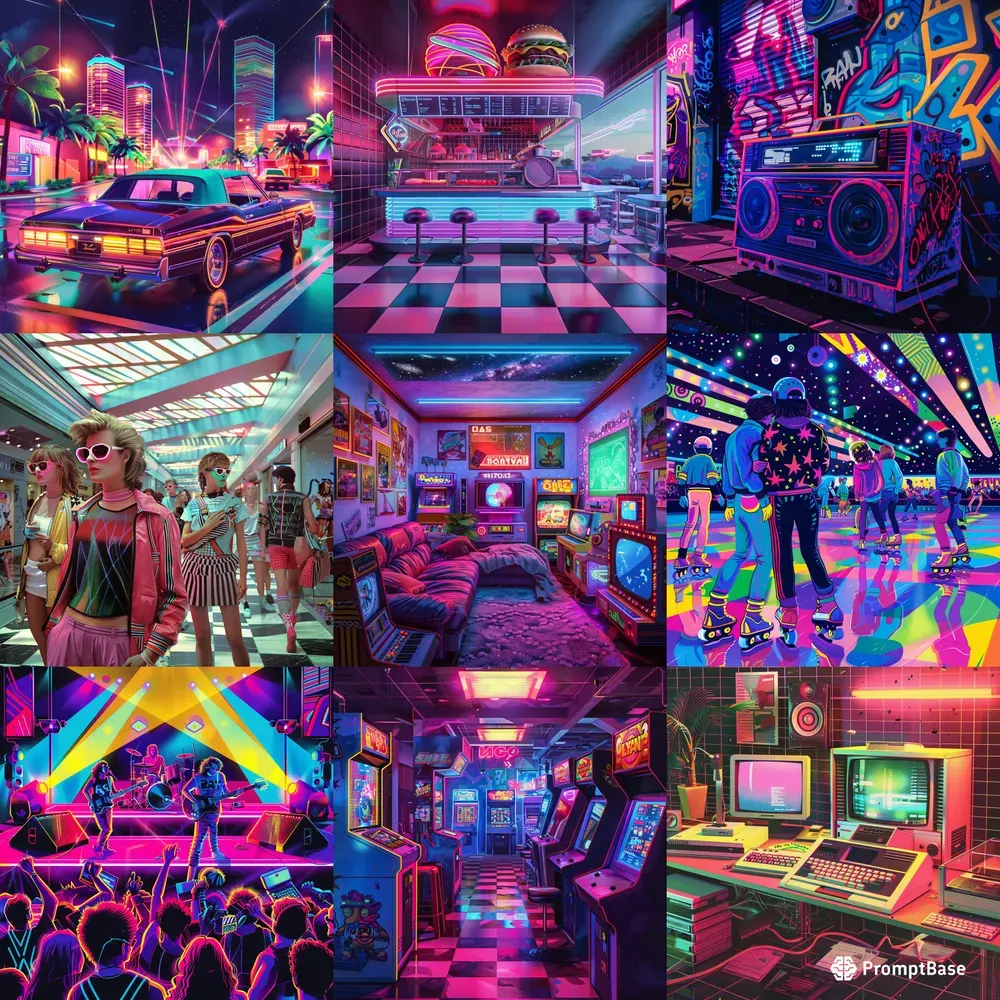 80s Retro Style Visual Feasts Midjourney Prompt | PromptBase