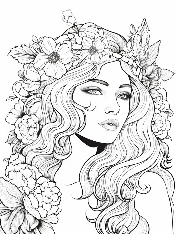Female Beauties Coloring Book Pages Midjourney Prompt Promptbase