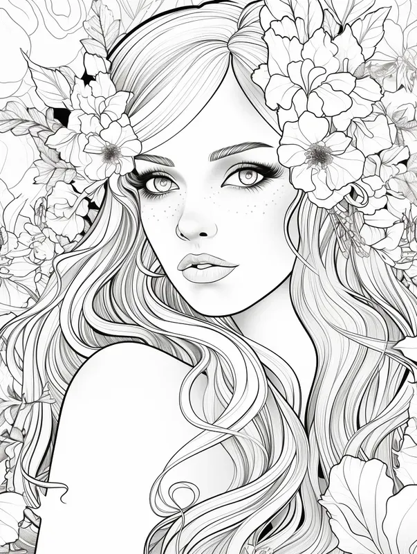 Female Beauties Coloring Book Pages Midjourney Prompt | PromptBase