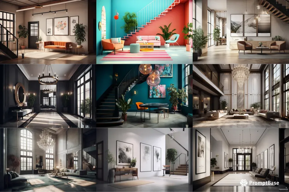 Contemporary Foyer Hall Design Ideas Midjourney Prompt | PromptBase