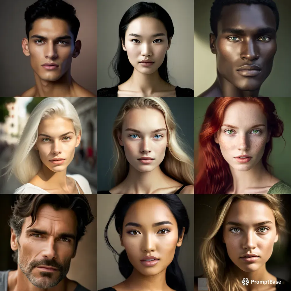 Advertisement Model Faces Portraits Midjourney Prompt | PromptBase