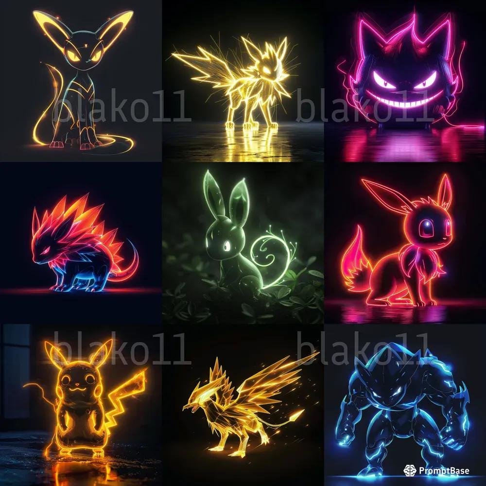 Pokemon Designs With Shiny Silhouettes Midjourney Prompt | PromptBase