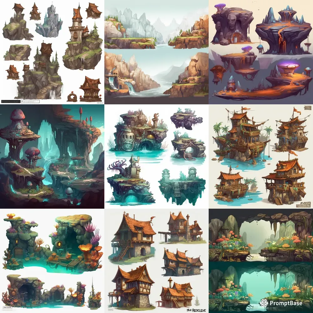 2D Game Level Design Assets Midjourney Prompt | PromptBase