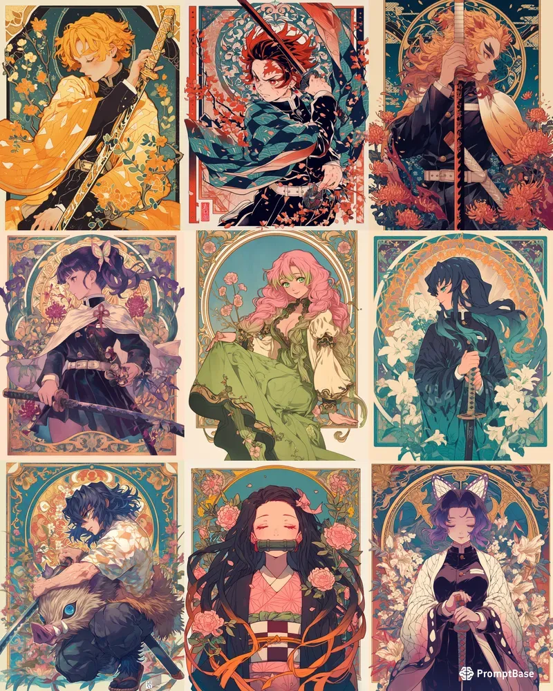 Demon Slayers In Art Nouveau Midjourney Prompt | PromptBase