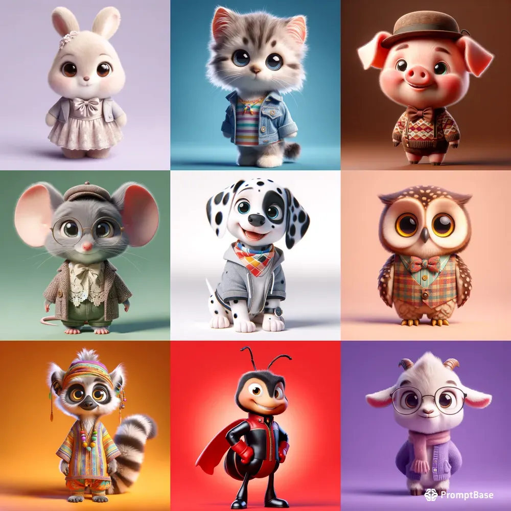 Pixar Style Animals Characters DALL·E Prompt | PromptBase