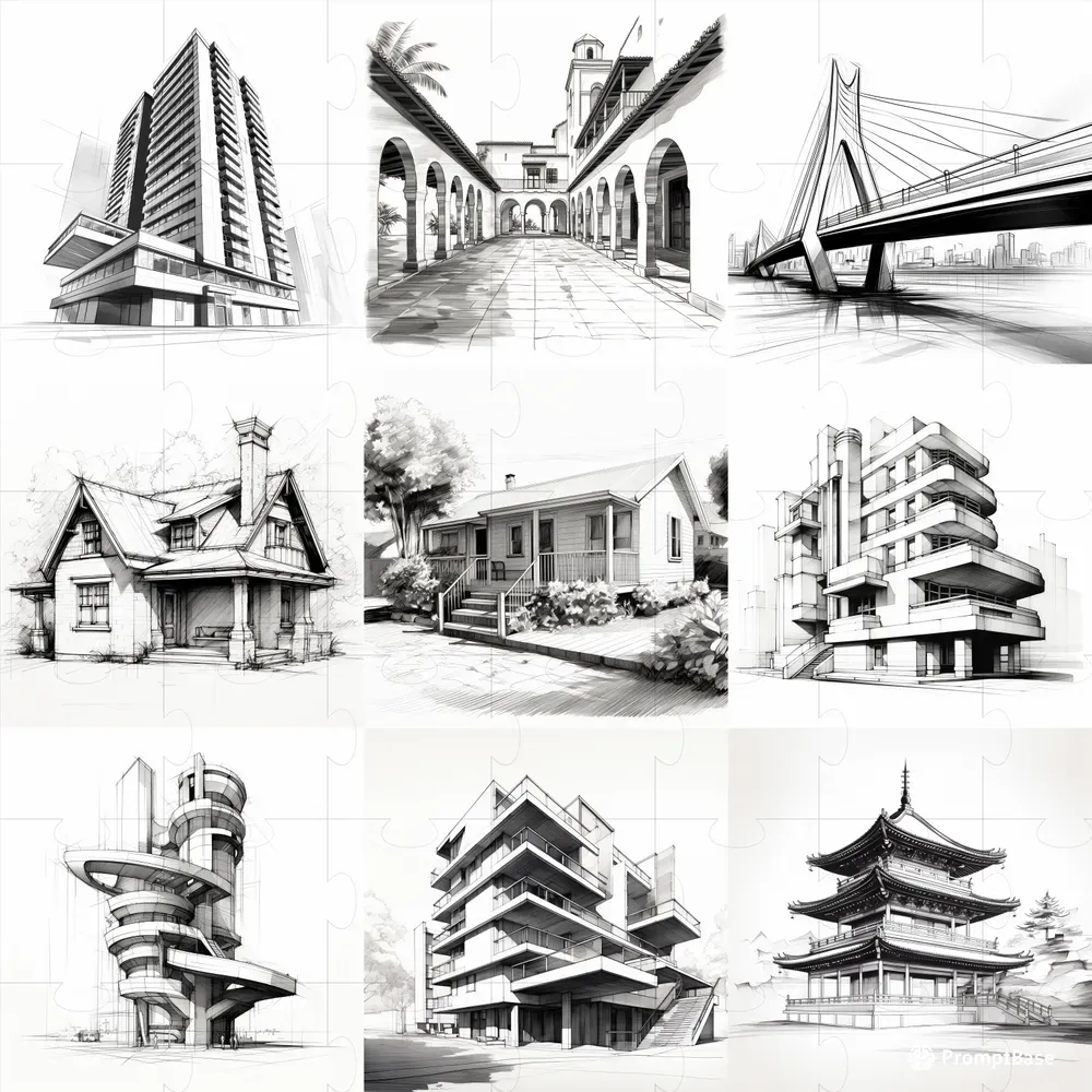 Architectural Sketches Midjourney Prompt | PromptBase